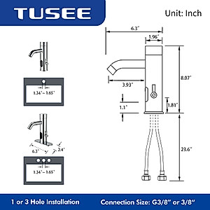 TUSEE Manual and Automatic Faucet, Touchless Bathroom Faucet with One Temperature Control Rod, Chrome, TS-5303C