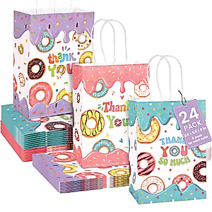 JOHOUSE 24PCS Donut Gift Bags, 5.5x2.8x8 inches Paper Gift Bags with Handles Party Favor Bags Paper Shopping Bags, Birthday Gift Bags, Colorful Retail bags, Recyclable Bags, Thank you Gift Bags