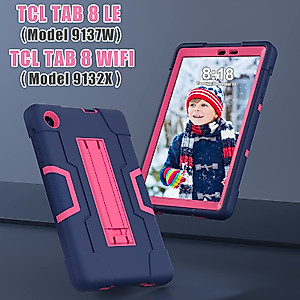 Bingcok for TCL TAB 8 LE Case, TCL TAB 8 LE Case for Kids, Heavy Duty Rugged Full-Body Hybrid Shockproof Drop Protection Cover for TCL Tab 8 LE (9137W) 2023/TCL Tab 8 WiFi (9132X) (5-Navy+Rose)