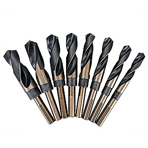 EFFICERE 8-Piece Premium 1/2” Reduced Shank Silver and Deming Large Drill Bit Set in Aluminum Carry Case, M2 High Speed Steel, 135-Degree Split Point | SAE Inch Size 9/16” - 1” by 1/16th Increment