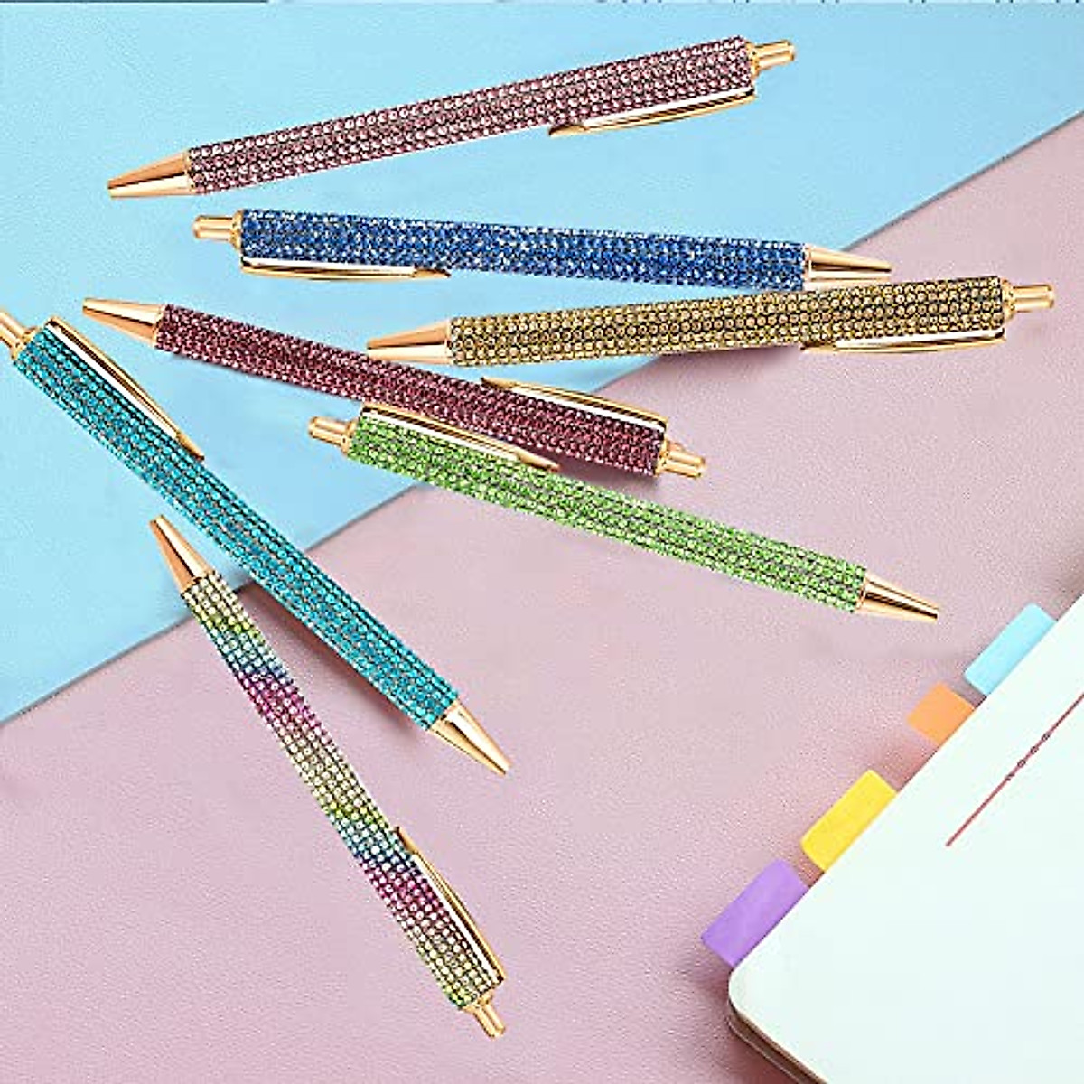 Xccj 7 Pcs Diamond Bling Pens for Women Pretty Cute Pens Rhinestone Colorful Ballpoint Pens Metal Retractable Writing Pens Black Ink 1.0 mm Sparkly Crystal Pens for Women Girls Office