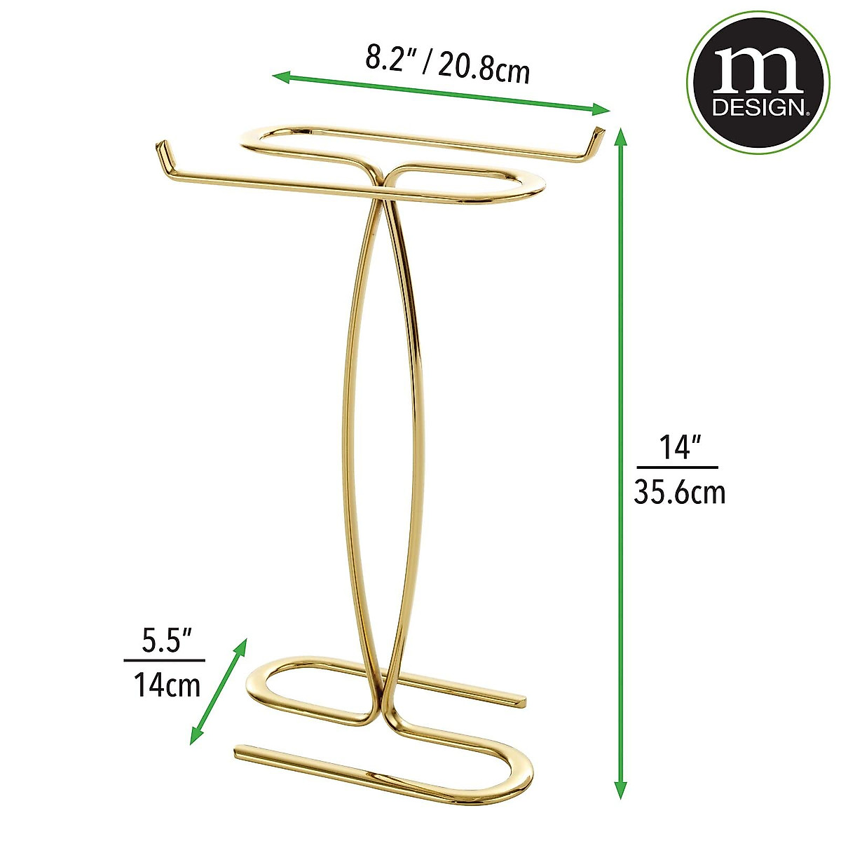 mDesign Decorative Modern Metal Fingertip, Hand Towel Holder Stand - for Bathroom Vanity Countertops to Display and Store Small Guest Towels - 2-Sided, 14" High - 2 Pack - Soft Brass