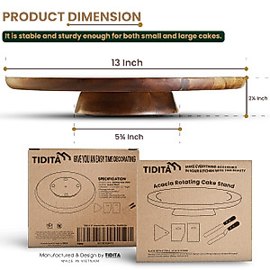 13" Acacia Cake Stand Rotating – Rustic Wood Pedestal Stands Turntable with 2 Icing Spatulas, 3 Smoothers – Wooden Spinning Cake Decorating Serving for Cupcake Dessert Display in Party, Wedding