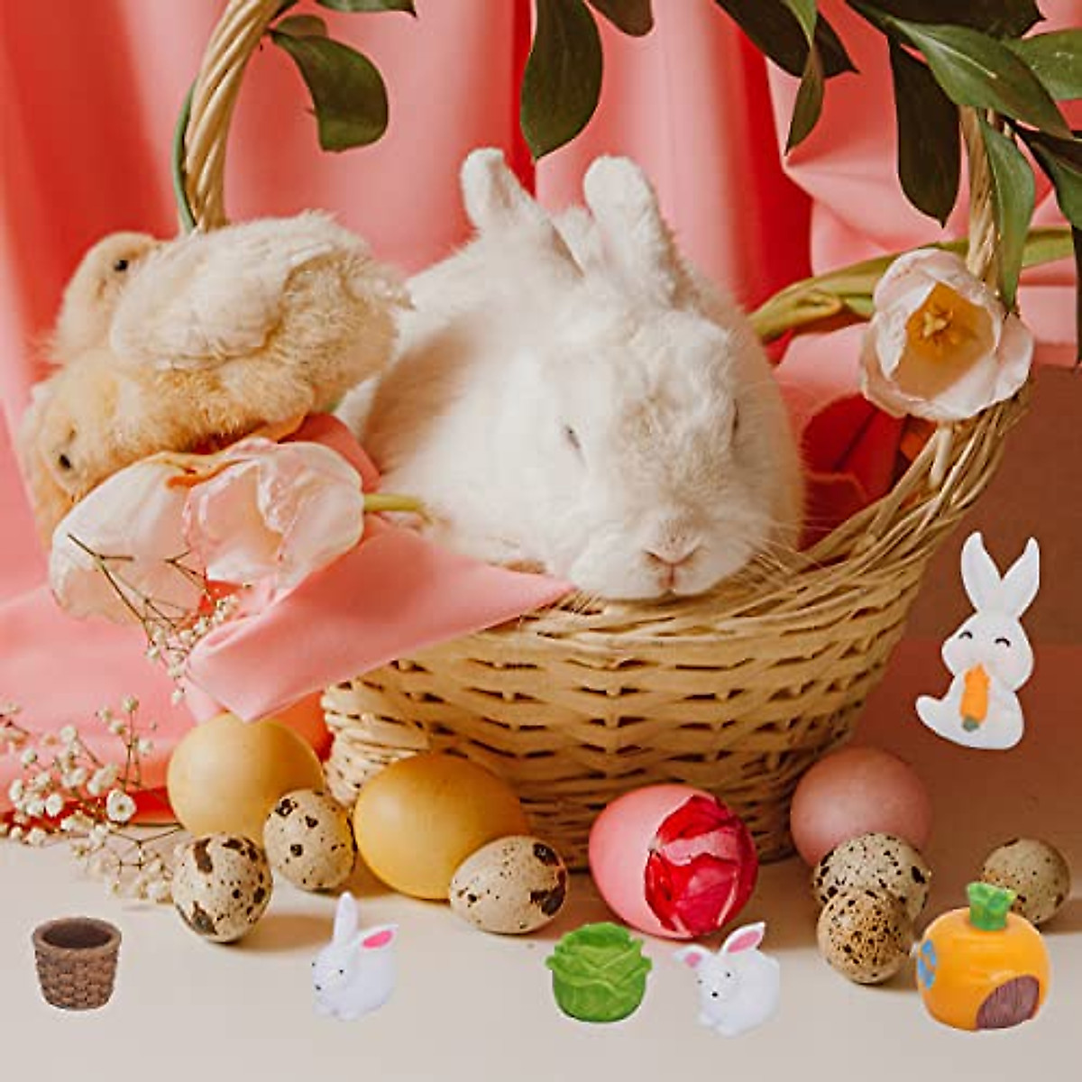 16 Pcs Cute Mini Animal Figurines Miniature, SPWOLFRT Easter Bunny Ornament Easter Rabbit Micro Fairy Garden Décor for Moss Landscape DIY Terrarium Craft Accessories Home Outdoor Indoor (Bunny family)