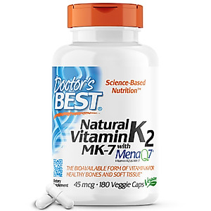 Doctor's Best Natural Vitamin K2 Mk-7 Capsule , Supports Bone Health & Soft Tissue Elasticity, 180 Ct