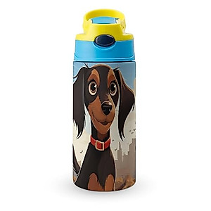Stainless Steel Water Bottles I Love My Dog Dachshunds Travel Water Cups with Handle And Silicone Straw Drinking Cup with Leak Proof Lid Thermo Travel Mug for Women Men