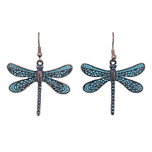 Rain 2" Copper Turquoise Patina-Style Dragonfly Earrings