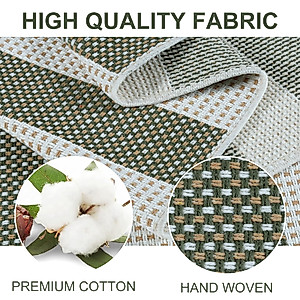 Sungea Boho Striped Front Door Mat Outside Entrance 2x4.3,Green and White Washable Porch Rug Runner,Cotton Hand Woven Indoor Outdoor Rugs,Foldable Farmhouse Layered Door Mats for Entryway