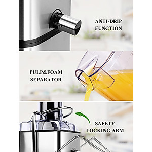 1200W 6-Speed Touch LCD Screen Centrifugal Juicer with 3.5" Big Wide Chute, Healnitor Juice Extractor Machines Vegetable and Fruit, Titanium Enhanced Filter, Easy Clean, BPA-Free, Silver