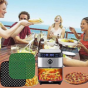 3 PCS Reusable Air Fryer Liners,Square Air Fryer Silicone Liners for Air Fryer Basket,Non-Stick Air Fryer Accessories Basket Mats Replacement for Parchment Paper, BPA Free. (Black Red Green, 8.5 in)