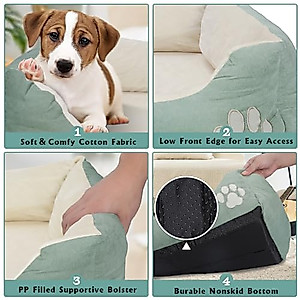 Kphico Pet Bed,25 Inch Rectangle Dog Bed with Non-Slip Bottom and Supportive Side Wall,Removable Washable Side Square Dog Bed for Indoor Medium Dog and Large Cats-Beige Green