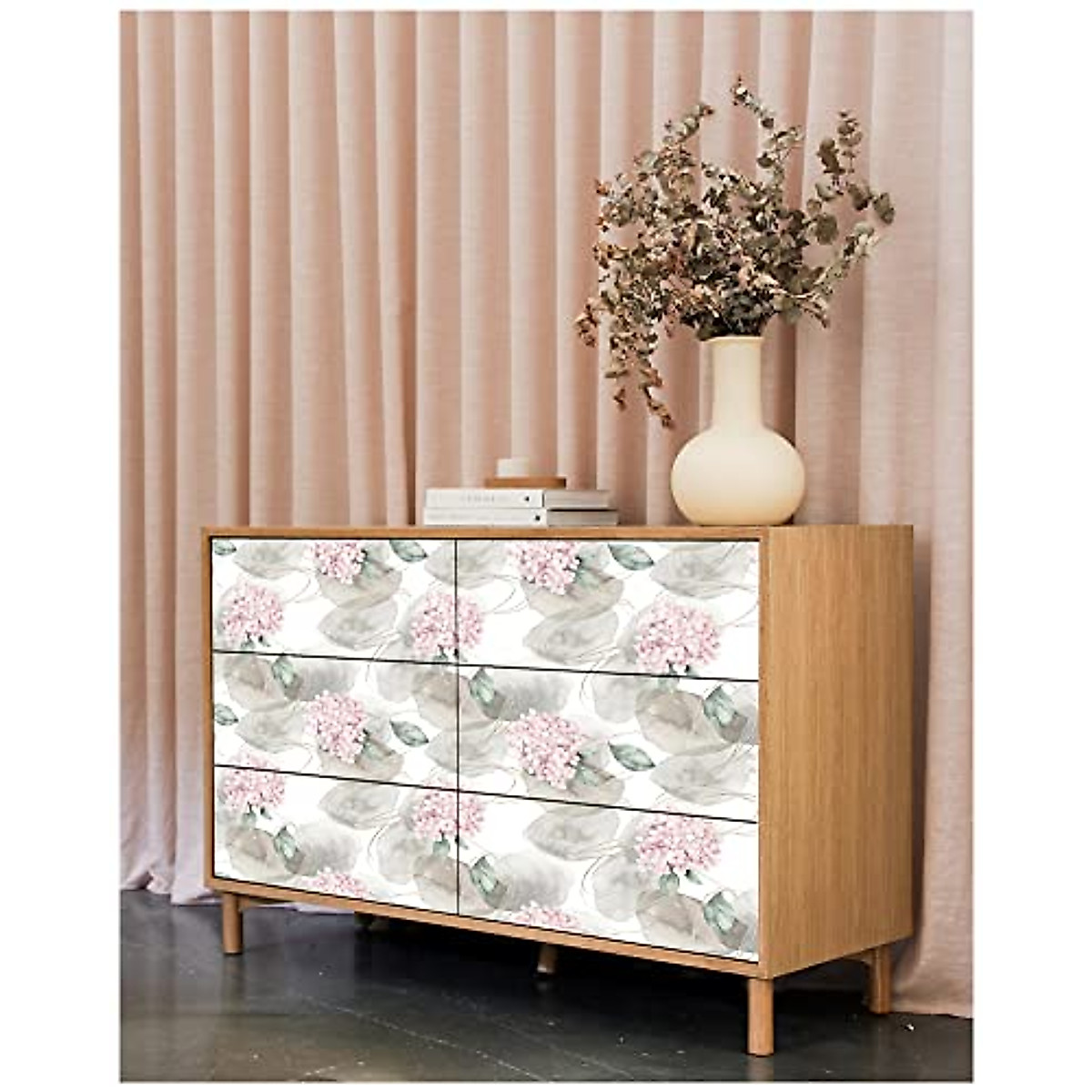 HAOKHOME 93164 Abstract Nordic Peel and Stick Wallpaper Geometric Hydrangea Floral White/Grey/Pink Stick on Home Decor 17.7in x 118in
