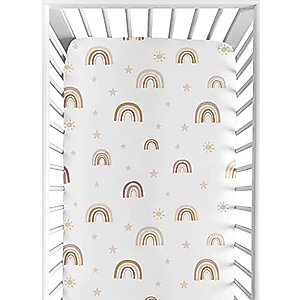 Sweet Jojo Designs Boho Rainbow Girl Fitted Crib Sheet Baby or Toddler Bed Nursery - Blush Pink Dusty Rose Gold Yellow Mauve Taupe Beige Tan Bohemian Stars Sun Celestial Vintage Sky
