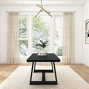 Plank+Beam 72 Inch Farmhouse Dining Table, Solid Wood Rustic Kitchen Table, Large Wooden Rectangular Dinner Table for Dining Room, Home Office, Living Room Furniture, Easy Assembly, Black Wirebrush