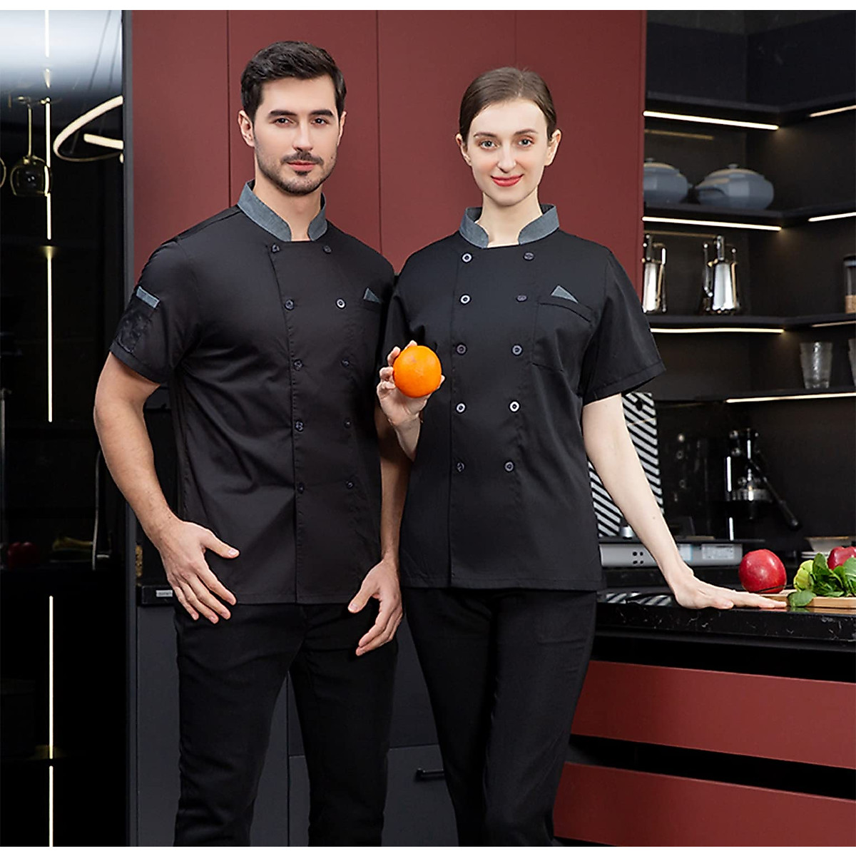 Unisex Double-breasted Chef Coat Back Full Mesh Lightweight Chef Jacket Color Stitching Chef Uniform