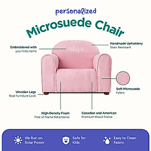 Keet Personalized Toddler Chair, Customize with Name, Personalized Kids Chair, Embroidered with Name, Kids Armchair Personalized, Easy to Coordinate, Ages 2-5 Years, Kid Sofa Chair, Microsuede Pink