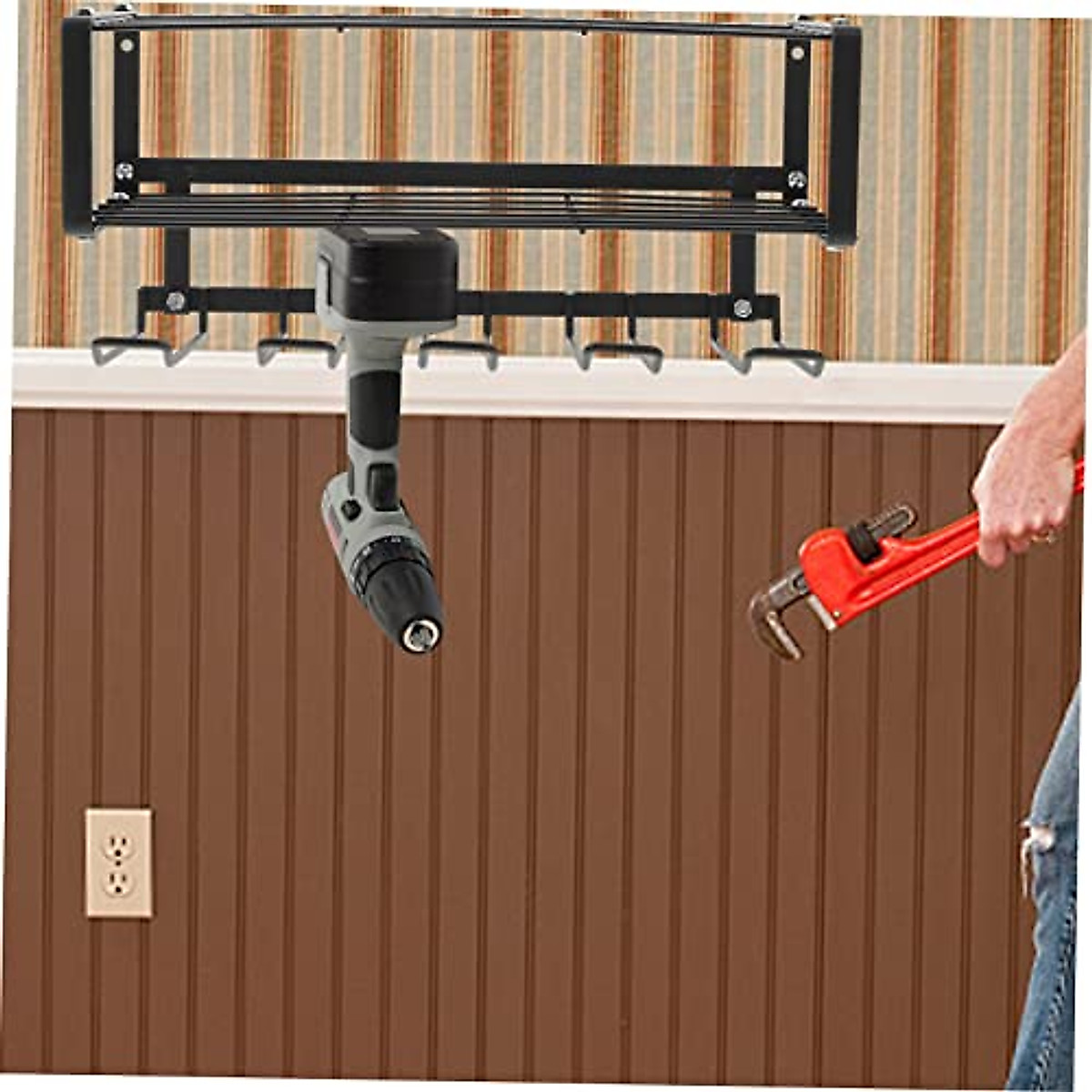 ABOOFAN Electric Drill Storage Rack Heavy Duty Storage Rack Power Screwdriver Cordless Tool Holder Garage Storage Shelves Heavy Duty Garage Organizer Rack Cordless Drill Black Carbon Steel