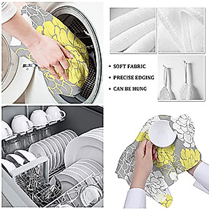 Yun Nist Kitchen Dish Towels,Yellow White Flower Lines Soft Microfiber Dish Cloths Reusable Hand Towels,Watercolor Floral Seamless Grey Washable Tea Towel for Dishes Counters 1 Pack