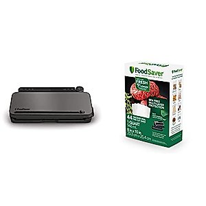 FoodSaver VS3150 Multi-Use Vacuum Sealing & Food Preservation System, Charcoal Stainless Steel, Black & 1-Quart Precut Vacuum Seal Bags, Freezer Bags & Sous Vide Bags, 44 Count