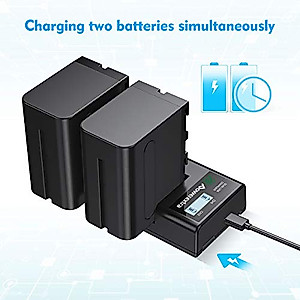 Powerextra Dual Battery Charger with USB LCD Display for Sony NP-F970 NP-F930 NP-F950 NP-F960 Battery