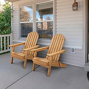 Yaheetech Folding Adirondack Chair Set of 2 Outdoor, 300LBS Solid Wood Garden Chair Weather Resistant, Fire Pit Lounge Chairs for Garden/Yard/Patio/Lawn, Natural Wood