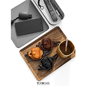 TOPHOME AirPods Pro Leather Case, Premium Genuine Leather Cover for AirPods Pro Case with Fine Copper Carabiner/Earbuds Accessories (Coffee,1 Piece)