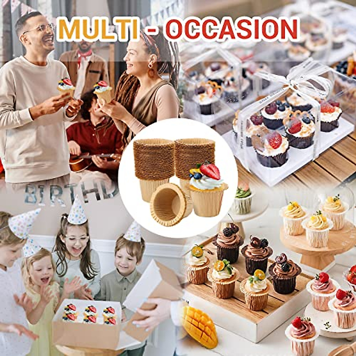 Suice Paper Cupcake Liners 50pcs, Disposable Muffin Baking Cups Natural Color Parchment Cupcake Liners Holiday Cupcake Wrappers Mini Cupcake Cups for Wedding Party Serving, Birthday Desserts,Gathering