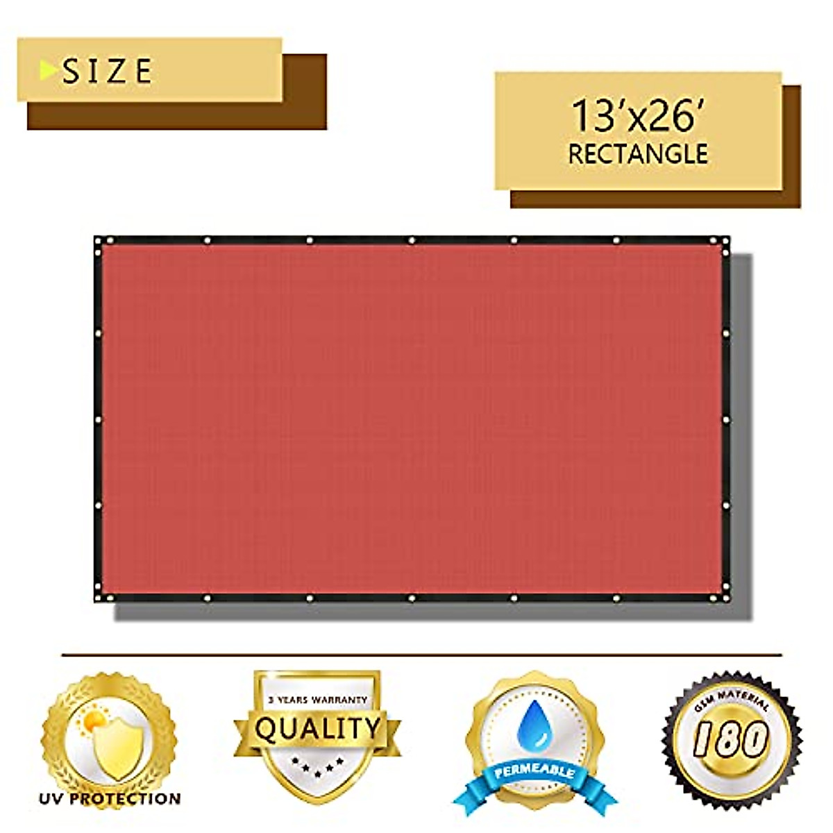 COARBOR 13'X26' Privacy Fence Screen Cover Mesh Blocker with Brass Grommets 180GSM Heavy Duty Fencing for Outdoor Back Yard Patio and Deck Backyard Garden Blocking Neighbor Red-Customized