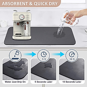 WEKEY Coffee Mat Hide Stain,Drying Mat for Kitchen Counter,Coffee Maker Mat for Countertops, Absorbent Coffee Bar Mat for Kitchen Counter,Coffee Bar Accessories Under Appliance Mats (Gray, 12*20 IN)