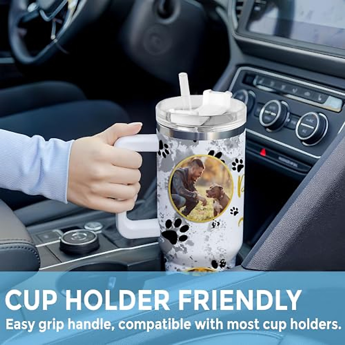 Hyturtle Personalized Picture Dog Dad 40oz Tumbler with Handle and Straw Gifts for Dog Lovers, Funny Father's Day Cup Gifts For Men, Best Gift Idea for Dogs Dad Stainless Steel Travel Cup With Lid