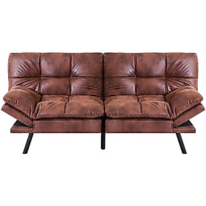 IULULU Sofa-267 Convertible Sleeper Couch Daybed with Adjustable Armrests for Studio, Apartment, Office, Small Space, Compact Living Room, Brown