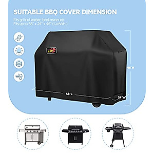 LyriFine 58inch Grill Cover, 600D Polyester Waterproof Heavy Duty Barbecue Gas Grill Cover, Special Fade & Weather Resistant, Outdoor BBQ Cover Fits Weber Char-Broil Nexgrill Brinkmann Grills, Black