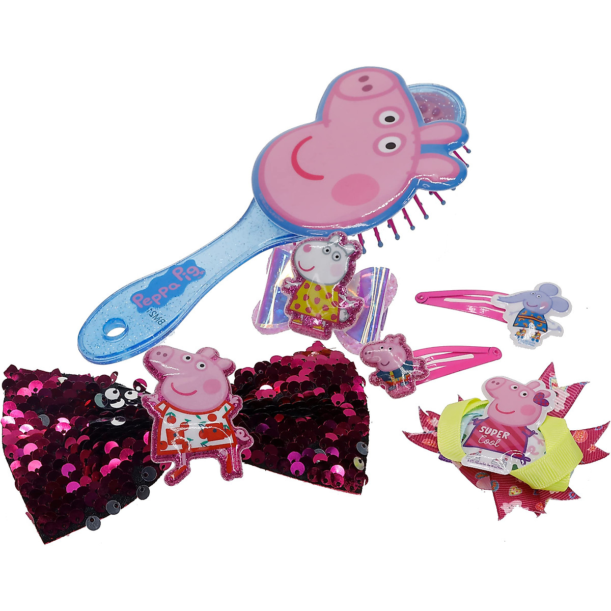 Peppa Pig - Townley Girl Hair Accessories Box|Gift Set for Kids Girls|Ages 3+ (6 Pcs) Including Hair Bow, Hair Brush, Snap Clips and More, for Parties, Sleepovers and Makeovers