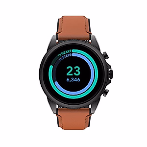 Fossil Unisex Gen 6 44mm Stainless Steel and Leather Touchscreen Smart Watch, Fitness Tracker, Color: Black, Brown (Model: FTW4062V)