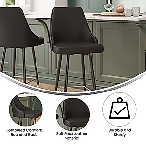 Flash Furniture Shelly Set of 2 Commercial Counter Height Bar Stools - Black LeatherSoft Upholstery - Black Metal Frames - 26" High - Chrome Feet and Footrests