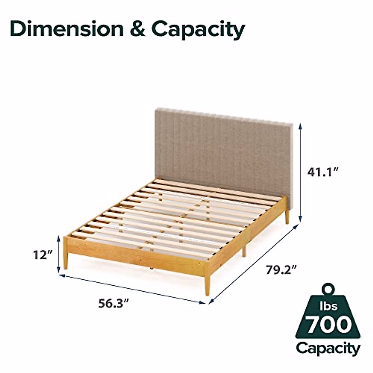 ZINUS Amelia Wood Platform Bed Frame with Upholstered Headboard / Solid Wood Bed / No Box Spring Needed / Easy Assembly, Full