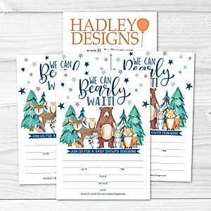 25 Can Bearly Wait Baby Shower Invitations, Sprinkle Invite For Boy, Coed Rustic Gender Reveal Neutral Theme, Cute Woodland Fill or Write In Blank Printable Card, Deer Animals Party DIY Supplies