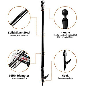 Fire Pit Poker, 46 Inch Extra Long Outdoor Fire Poker for Fireplace, Fire Pit, Campfire, Wood Stove and Indoor Use, Heavy Duty Wrought Steel Campfire Poker Tool, Rust-Resistant Black Finish