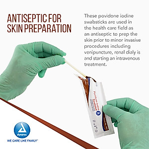 Dynarex Povidone Iodine Swabsticks, Swabstick Packaged in Individual Foil Pack, Antiseptic for Skin Preparation, Brown, 1 Case of 500 Dynarex Povidone Iodine Swabsticks, (10 Boxes of 50)