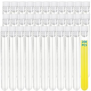 Acrux7 200 PCS Clear Plastic Test Tubes with Caps 12x100mm 8ml Test Tubes Good Sealing for Scientific Experiments, Birthday Party Supplies, Candy, Bath Salts, Beads