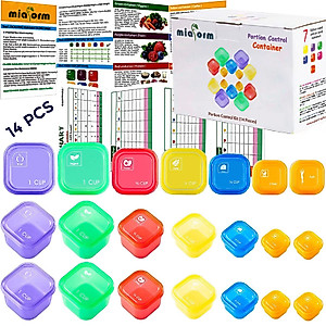 Portion Control Container and Food Plan (Labeled 14 Pcs) - 21 Day Portion Control Container Kit for Weight Loss - 21 Day Tally Chart with e-Book