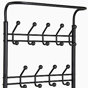 Yaheetech Metal Coat Rack Shoe Bench, 3-in-1 Hall Tree, Entryway Shoe Bench with Coat Hat Umbrella Rack 18 Hooks, Black