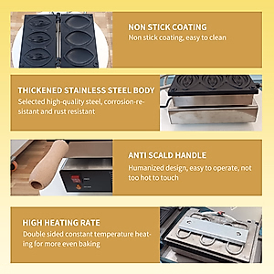 Vaseni Commercial Abalone Shape Waffle Maker Machine, 3 PCS Strange Shaped Electric Vagina Waffle Machine, Hot Dog Baker Maker, Strange Waffle Iron Non-Stick Inner, Temperature Control