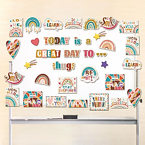 Today is A Great Day Bulletin Board Set Boho Rainbow Bulletin Board Borders Heart Star Bohemian Rainbow Cutouts with Glue Points for Classroom School Office Home Wall Decoration