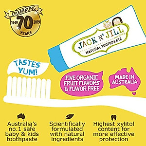 Jack N' Jill Kids Natural Toothpaste - Kids Toothpaste Fluoride Free, Organic Flavors, BPA Free SLS Free, Makes Tooth Brushing Fun for Kids - Blueberry & Strawberry, 1.76 oz (Pack of 2)