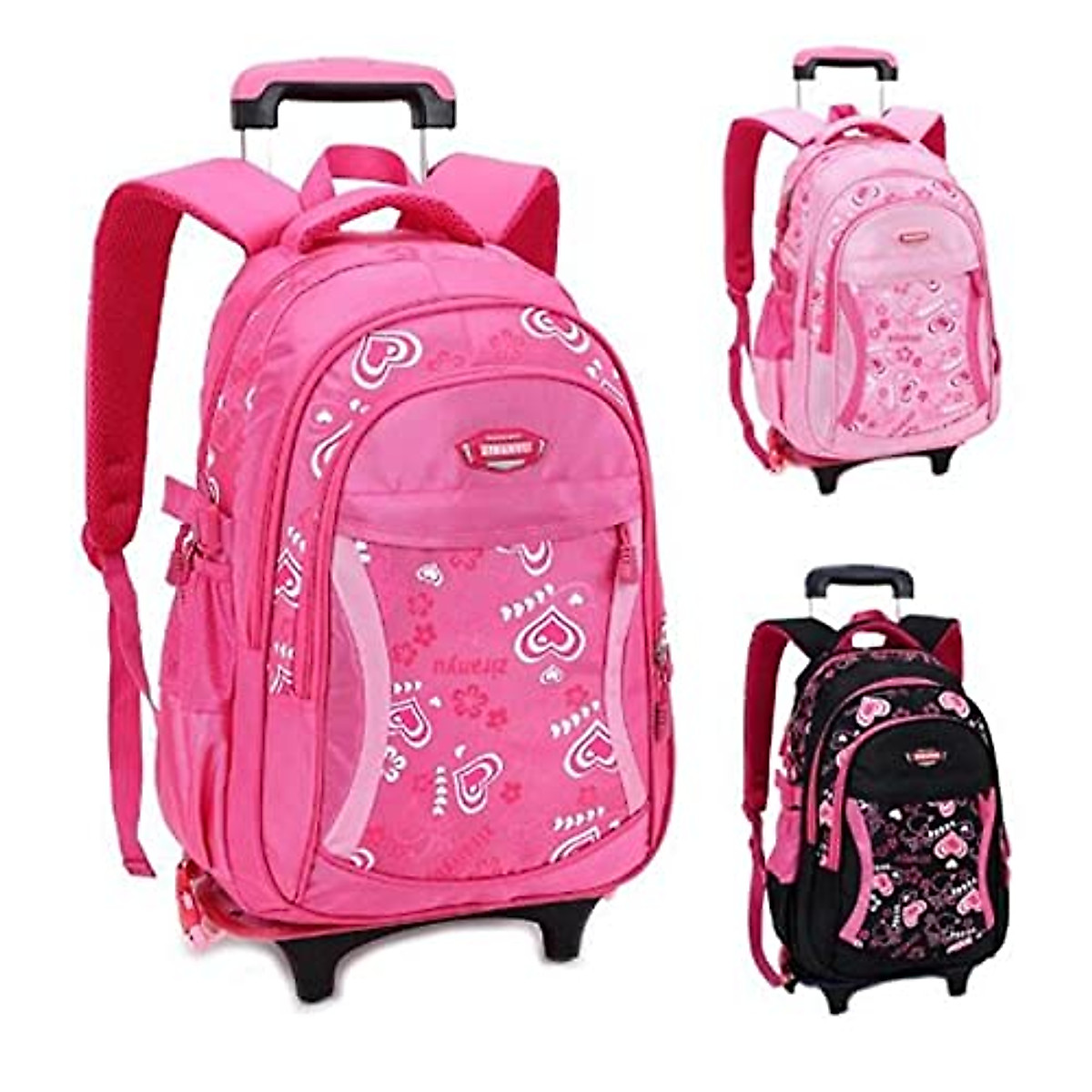 DAPERCI Travel Rolling Luggage Bag School Trolley Backpack Girls On Wheels Girl's Trolley School Wheeled Backpacks Child (Color : 6 Wheels Pink)
