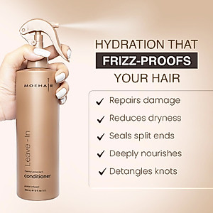 MOEHAIR Leave-in Conditioner (12 Fl. Oz.) | Infused with Proteins and Argan Oil | Curly Hair Detangler Spray For Women & Men | Hair Softener | Breakage and Split End Repair | Sulfate and Paraben Free