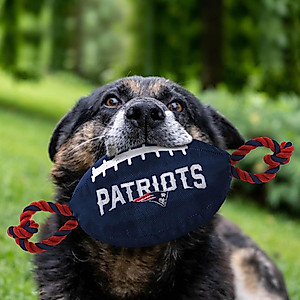 Pets First NFL New England Patriots Football Dog Toy, Tough Quality Nylon Materials, Strong Pull Ropes, Inner Squeaker, NFL Team Color