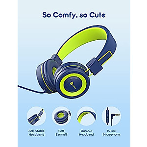iClever Kids Headphones with Microphone - 85dB/94dB Volume Limited - Stereo 3.5mm Jack Tangle-Free Wired Headphones for Kids, Foldable - Childrens Headphones for Boys/Girls/School/Travel/iPad, Green