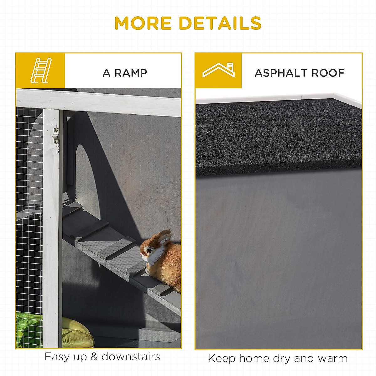 PawHut Rabbit Hutch Bunny Cage Small Animal Habitat with Ramp, Removable Tray and Openable Top, Inddor/Outdoor, Grey